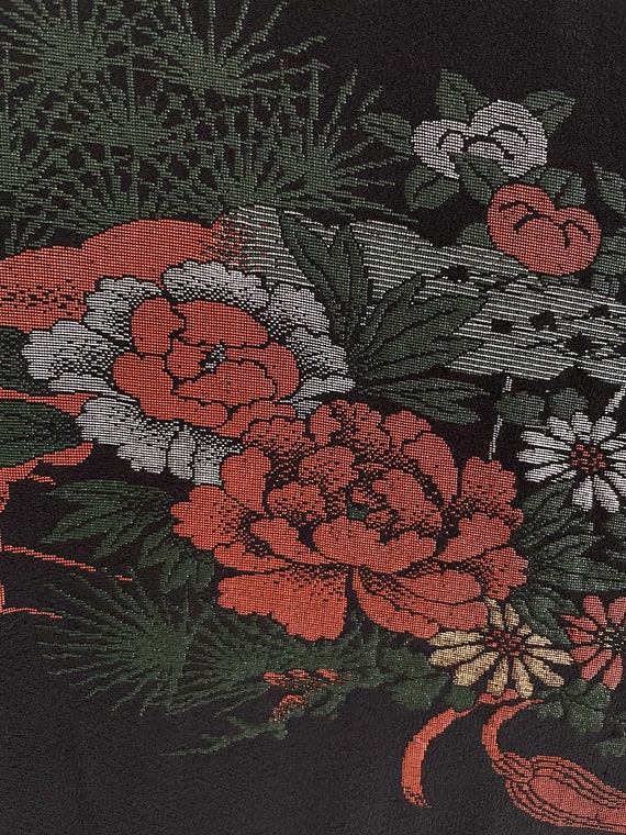 Vintage Japanese Haori Kimono Jacket - Black with Flo… - Gem