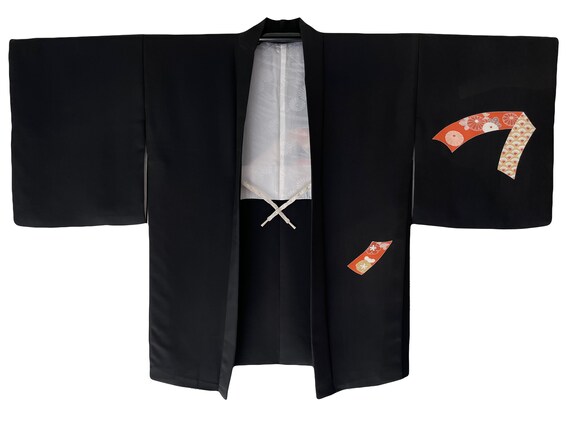 Vintage Japanese Haori Kimono Jacket - Black with Rib… - Gem