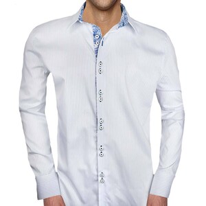 White With Blue Metallic Accent Men's Designer Dress Shirt | Etsy