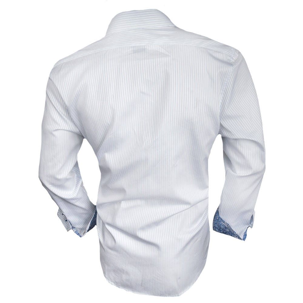White With Blue Metallic Accent Men's Designer Dress Shirt - Made to ...