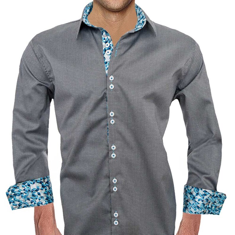 Grey With Blue Metallic Dress Shirt - Made to Order in USA - Etsy