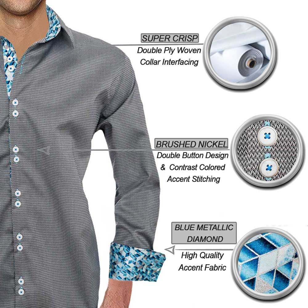 Grey With Blue Metallic Dress Shirt Made to Order in USA - Etsy