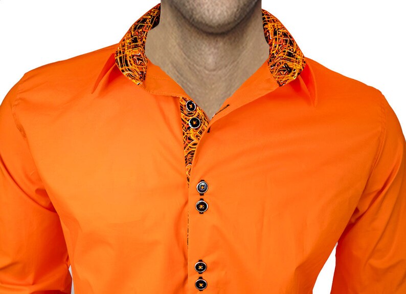 Bright Orange With Black Accent Men's Dress Shirt - Made to Order in ...
