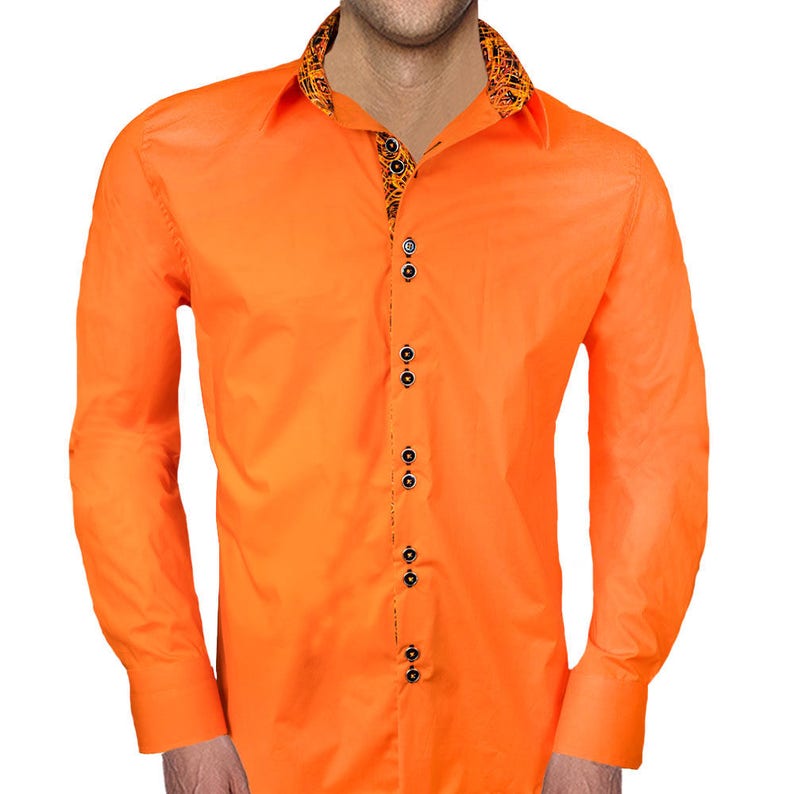Bright Orange With Black Accent Men's Dress Shirt - Made to Order in ...