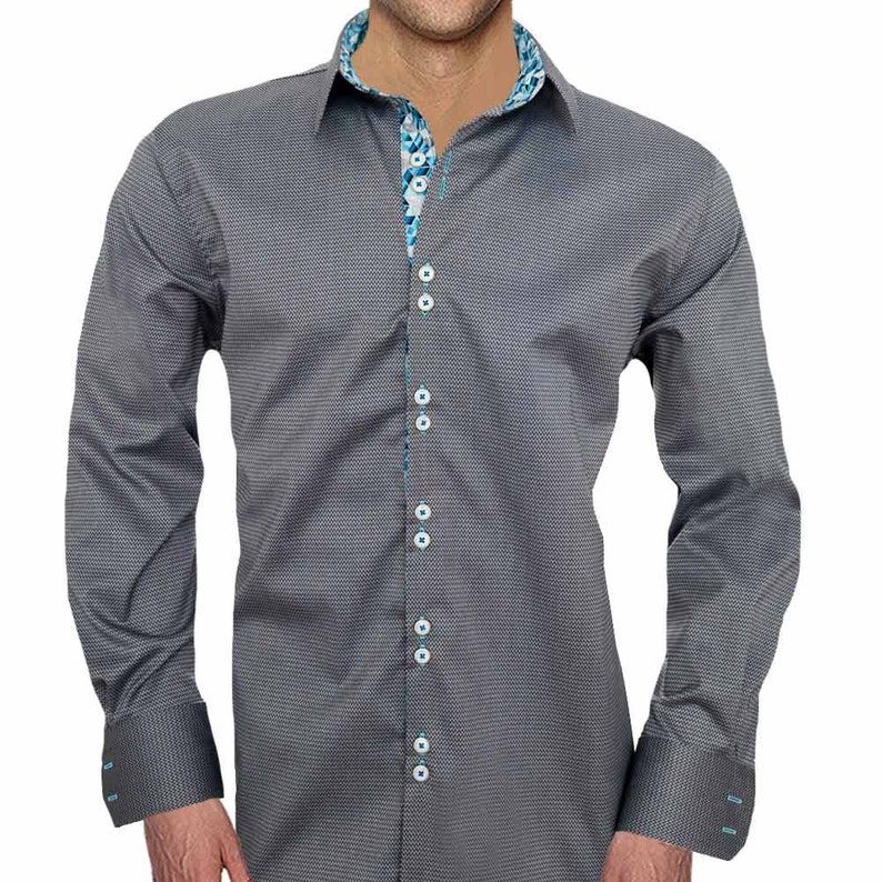 Grey With Blue Metallic Dress Shirt - Made to Order in USA - Etsy