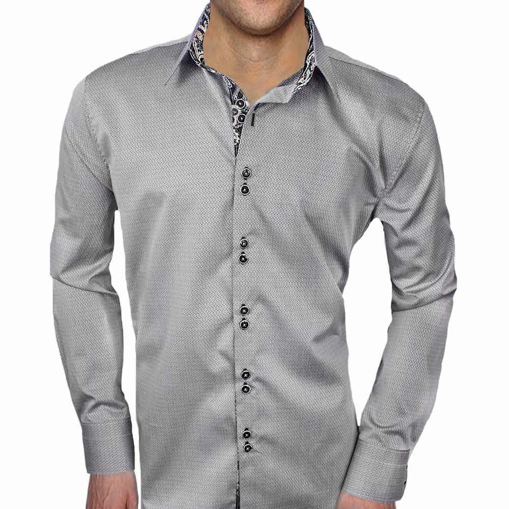 Grey With Black and Gold Metallic Men's Designer Dress Shirt - Made to ...