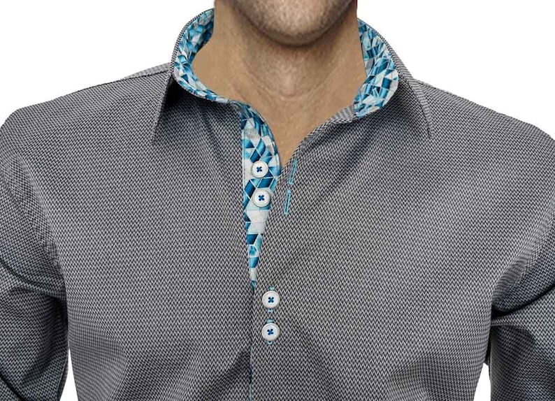 Grey With Blue Metallic Dress Shirt - Made to Order in USA - Etsy