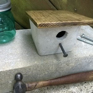 Concrete Bird House - Front Slant Wood Roof With Bolted Perch | Garden ...