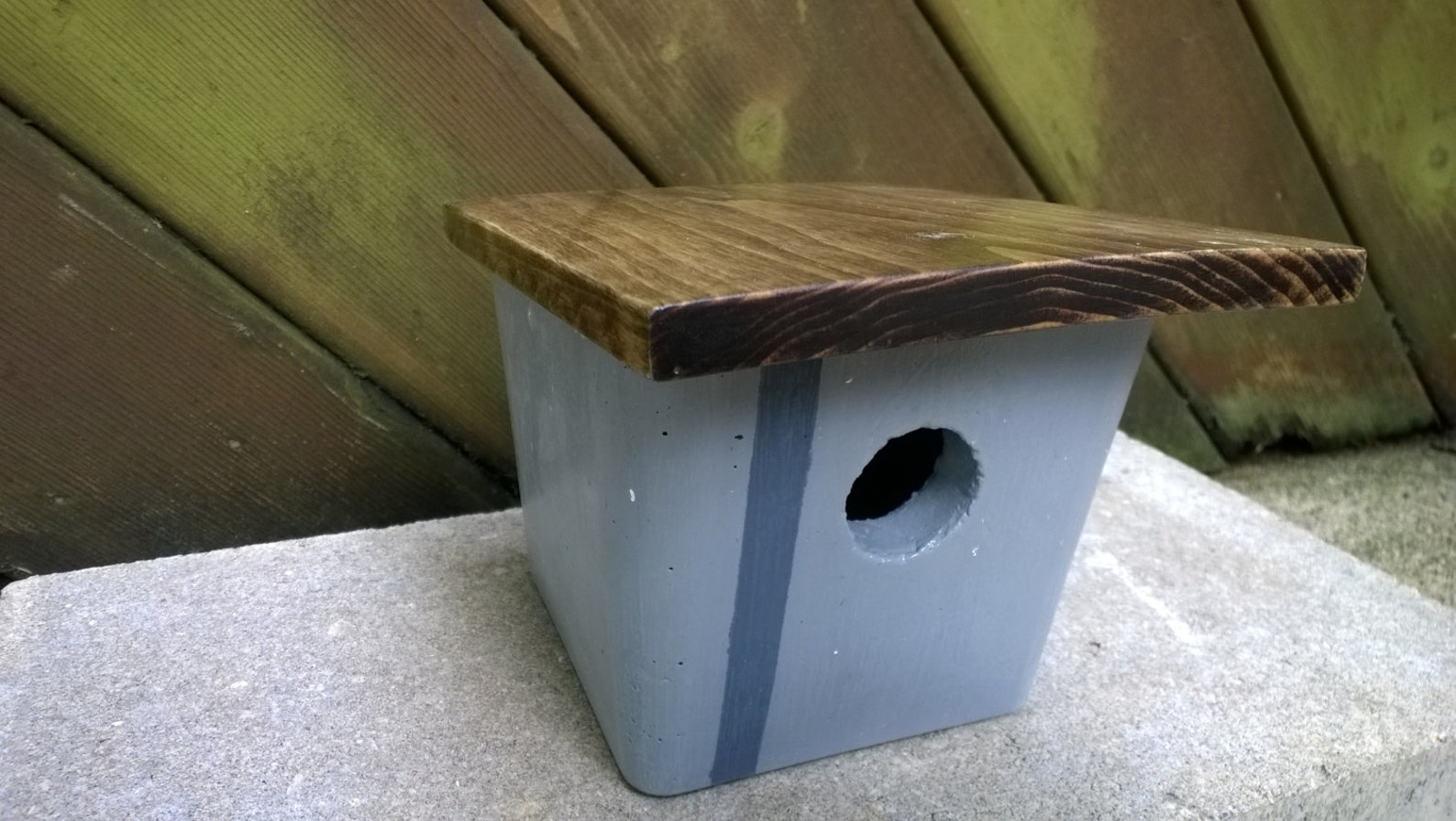 Concrete Bird House - Front Slant Wood Roof With Bolted Perch | Garden ...