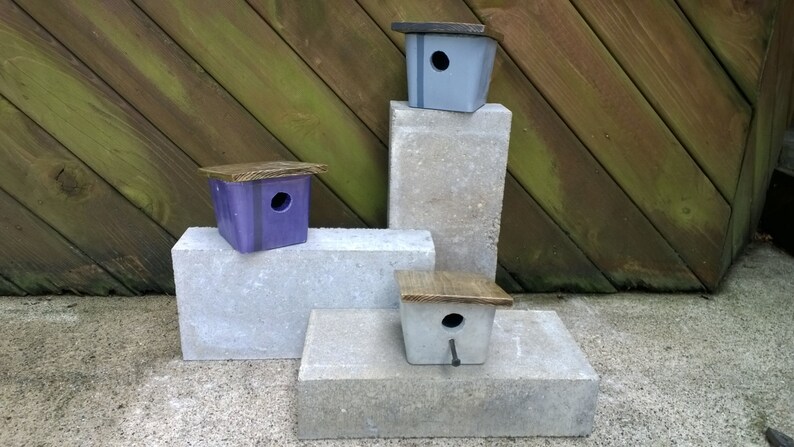 Concrete Bird House - Front Slant Wood Roof With Bolted Perch | Garden ...