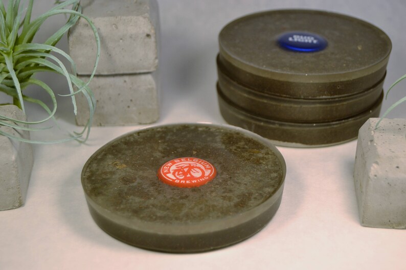 Resin Glazed Beer Cap Concrete Coasters Beer Coasters Bar | Etsy