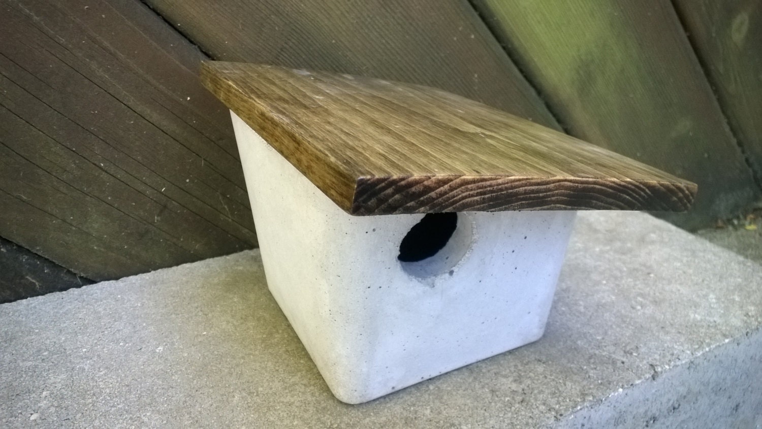 Concrete Bird House - Side Slant Wood Roof With Bolted Perch | Garden ...