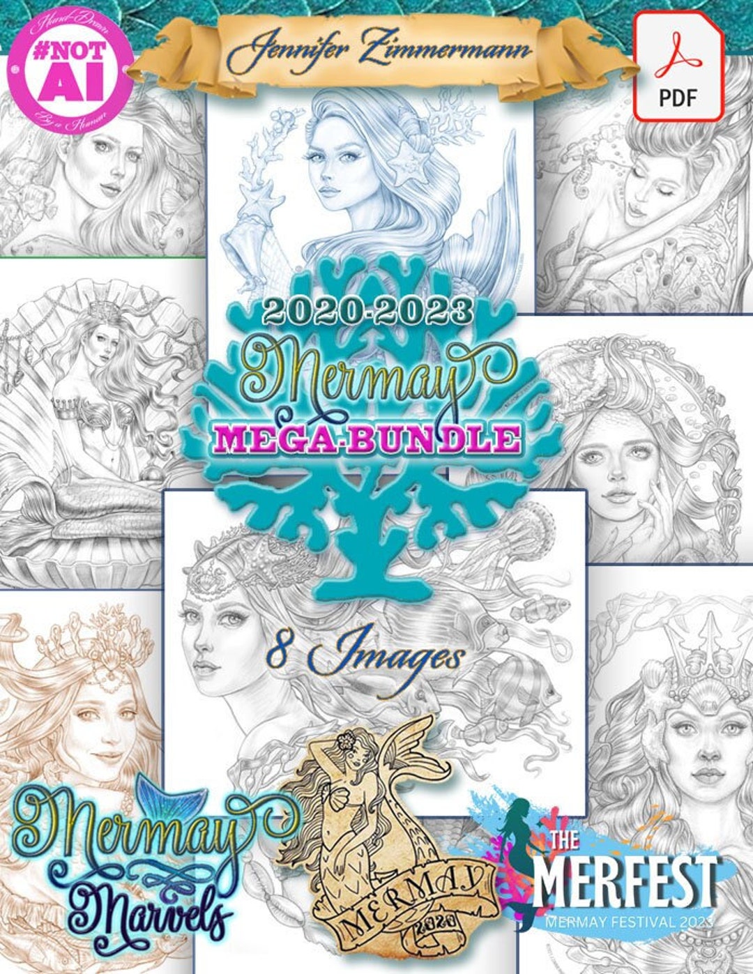 Merfest2023,mermay,mermaids2020-23,greyscale Coloring Pages,mega Bundle ...