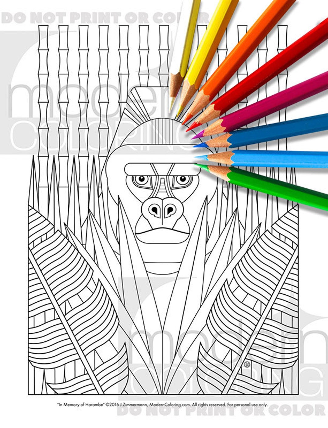 In Memory of Harambe – Digital Download Coloring Page, Adult Coloring ...
