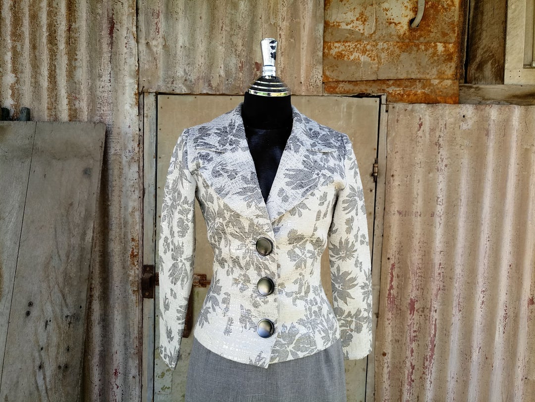 Gray Blazer, 1980, White and Gray Shiny Jackets, Vintage Blazer ...