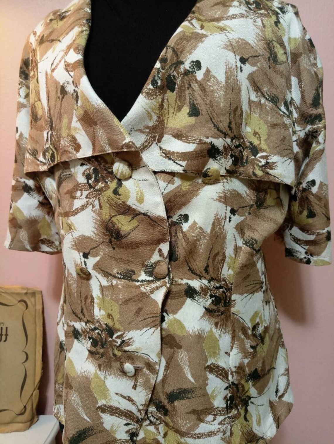 Retro Blouse.womens Buttoned Blouse.1970 Blouse.brown Blouse.elegant ...