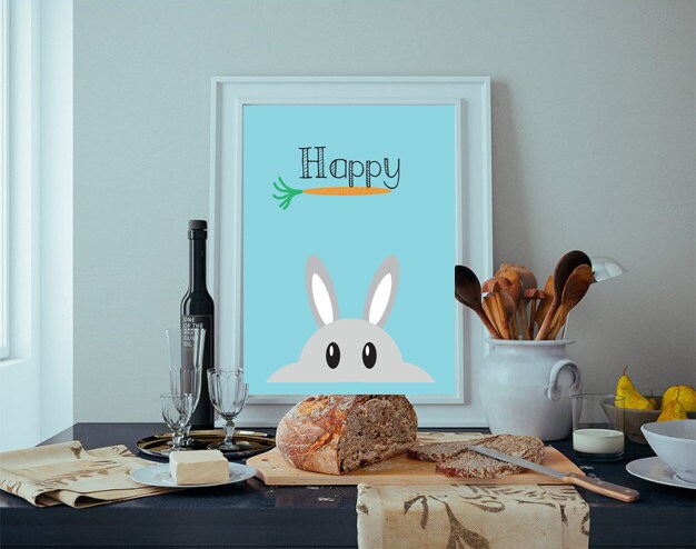 HAPPY Wall Decor Bunny Print Bunny Wall Print Digital - Etsy