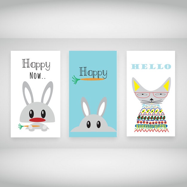 HAPPY Wall Decor Bunny Print Bunny Wall Print Digital - Etsy