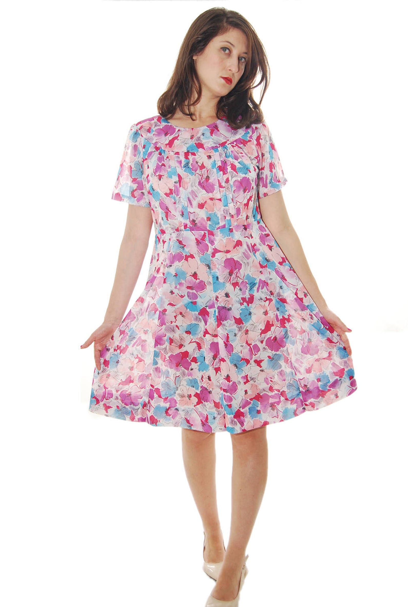 Mix Color Floral Print Vintage Dress for Women 1980s - Etsy