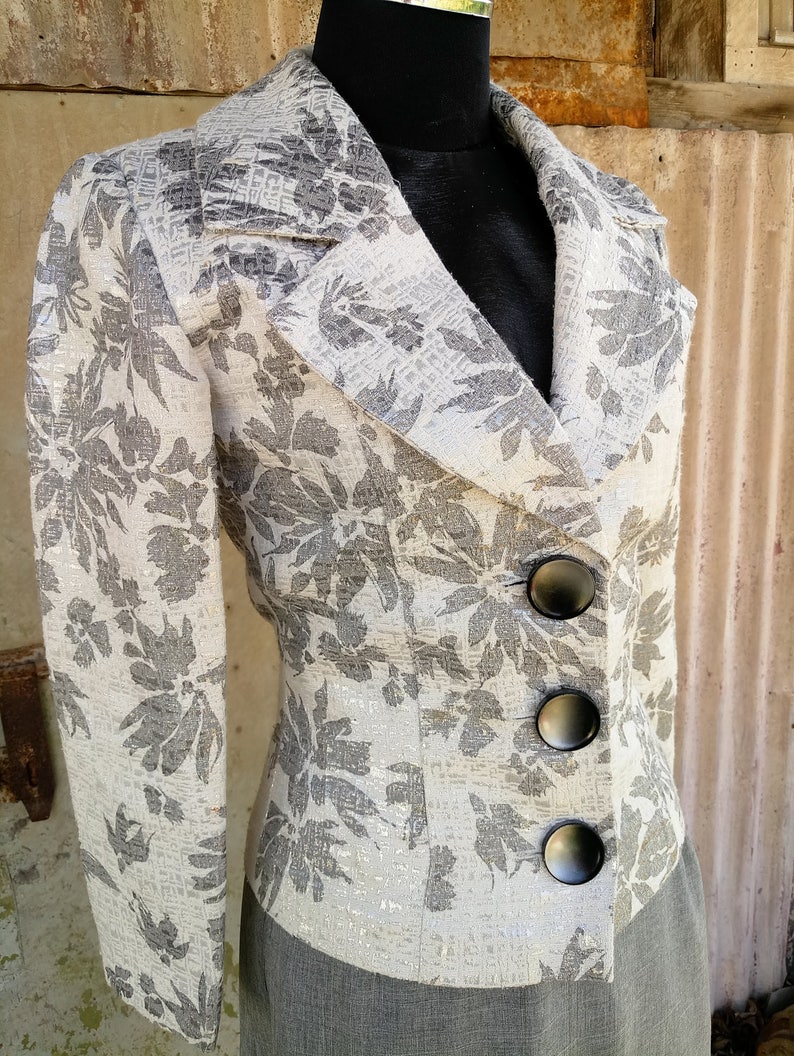 Gray Blazer, 1980, White and Gray Shiny Jackets, Vintage Blazer ...