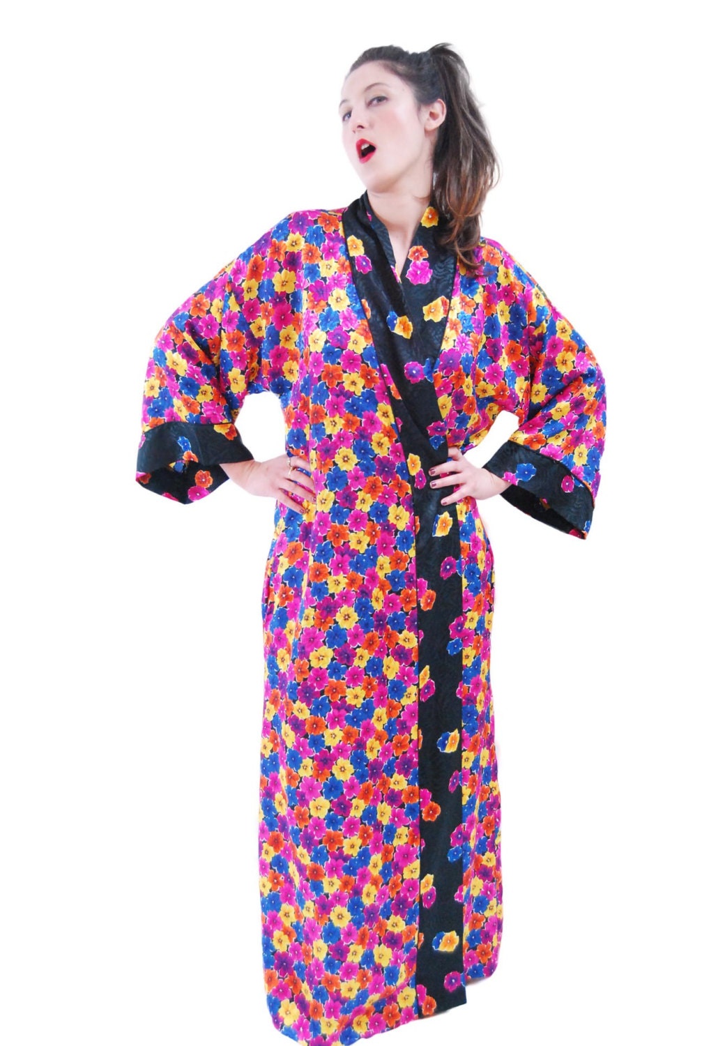 Womens Robe.pajamas.robe.vintage Robe.mix Color Flower Print - Etsy