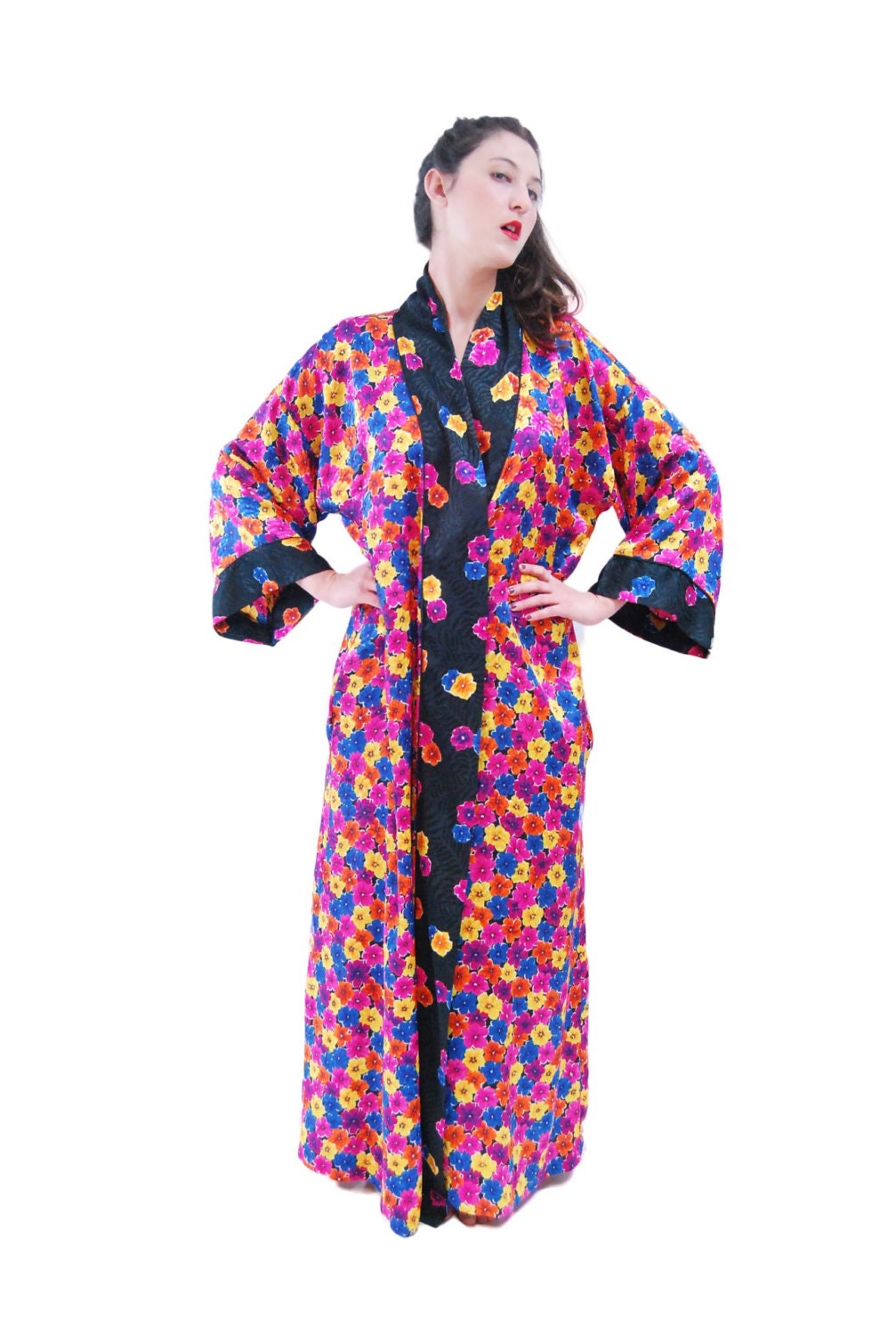 Womens Robe.pajamas.robe.vintage Robe.mix Color Flower Print - Etsy