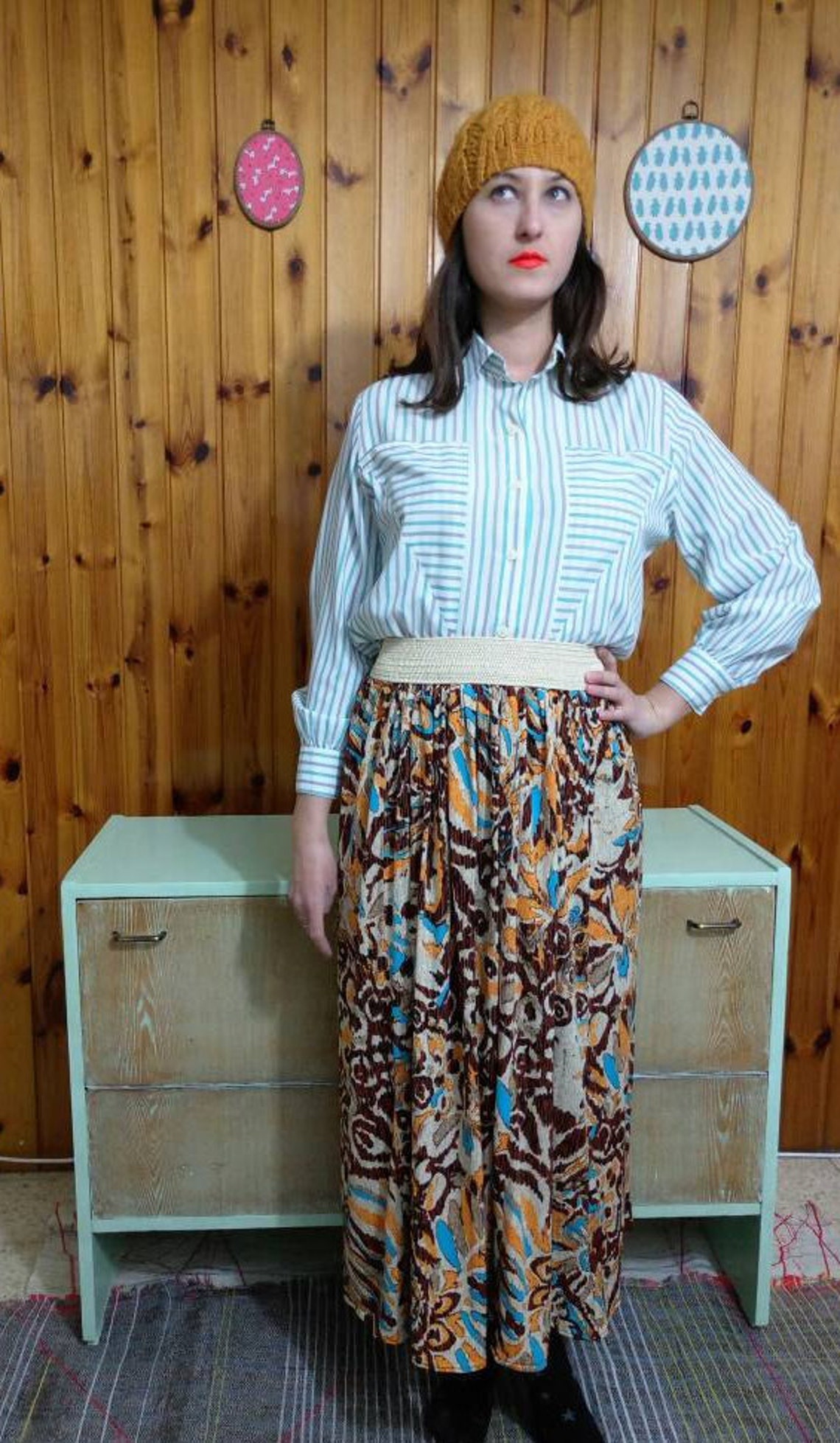 Vintage Blouse Women Blouse Vintage shirts Blue Strip Design | Etsy