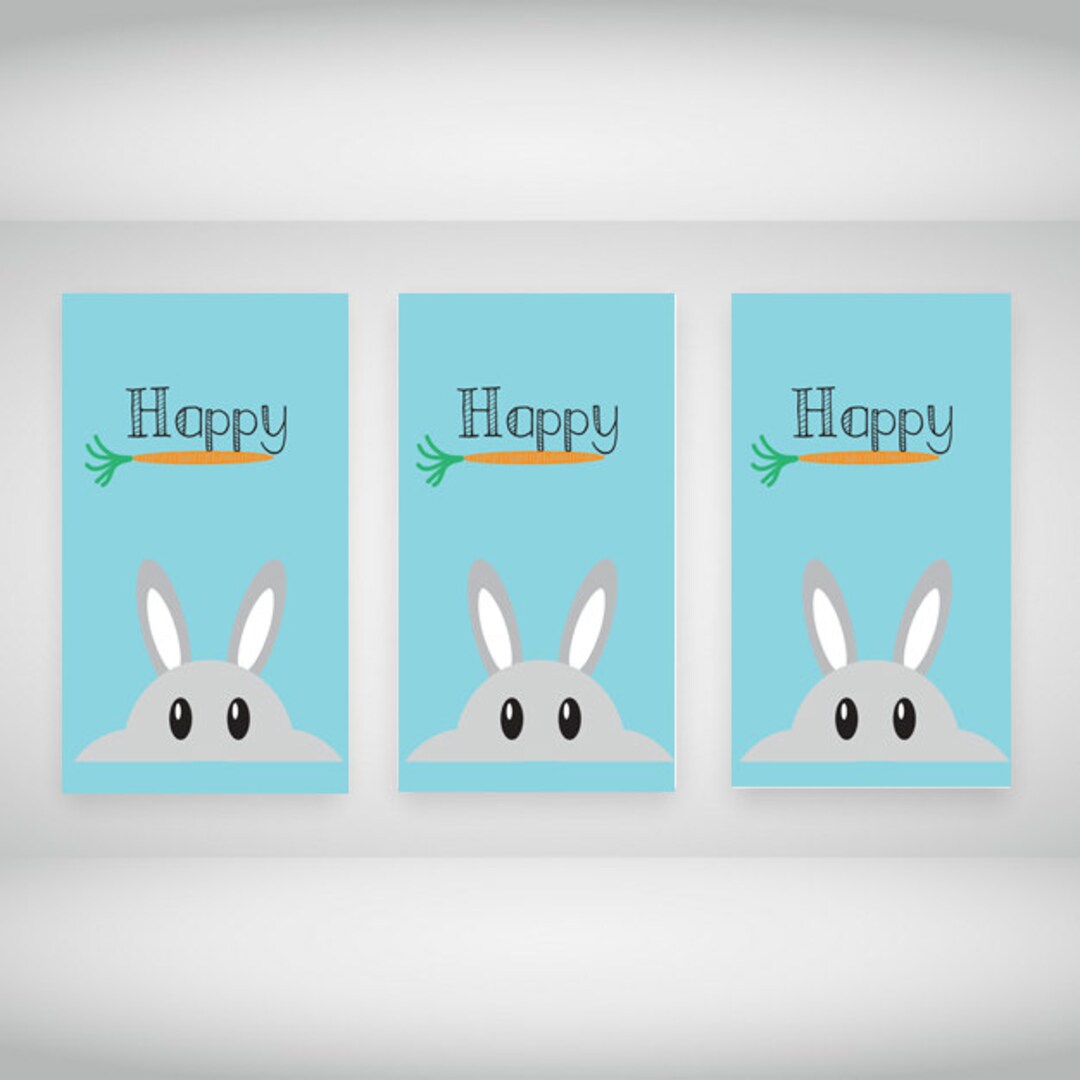 HAPPY Wall Decor, Bunny Print, Bunny Wall Print, Digital Illustration ...
