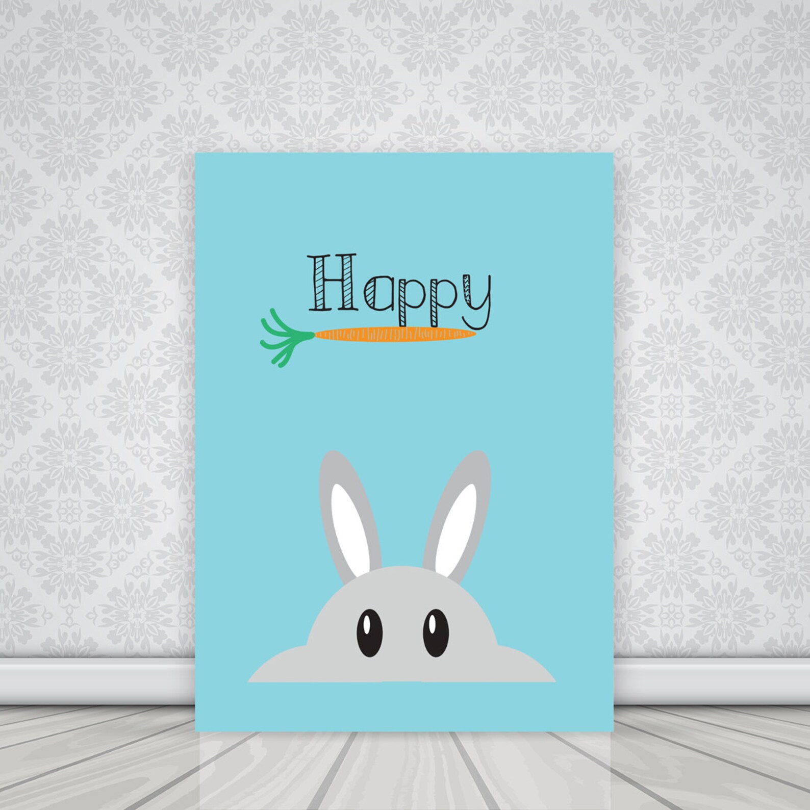 HAPPY Wall Decor Bunny Print Bunny Wall Print Digital - Etsy