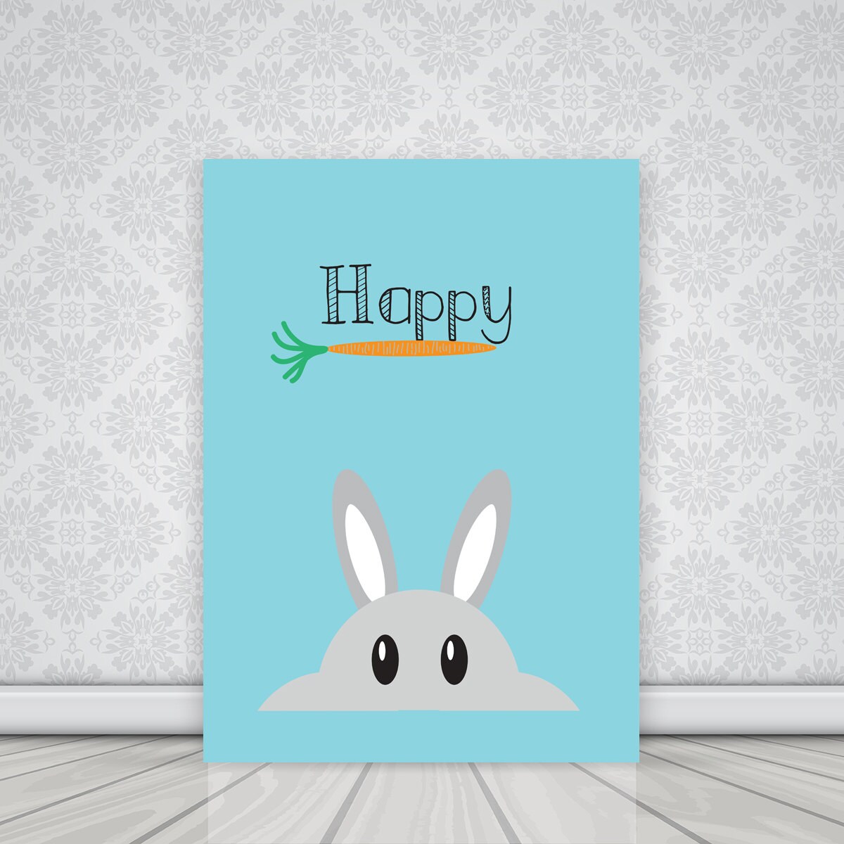 HAPPY Wall Decor Bunny Print Bunny Wall Print Digital - Etsy