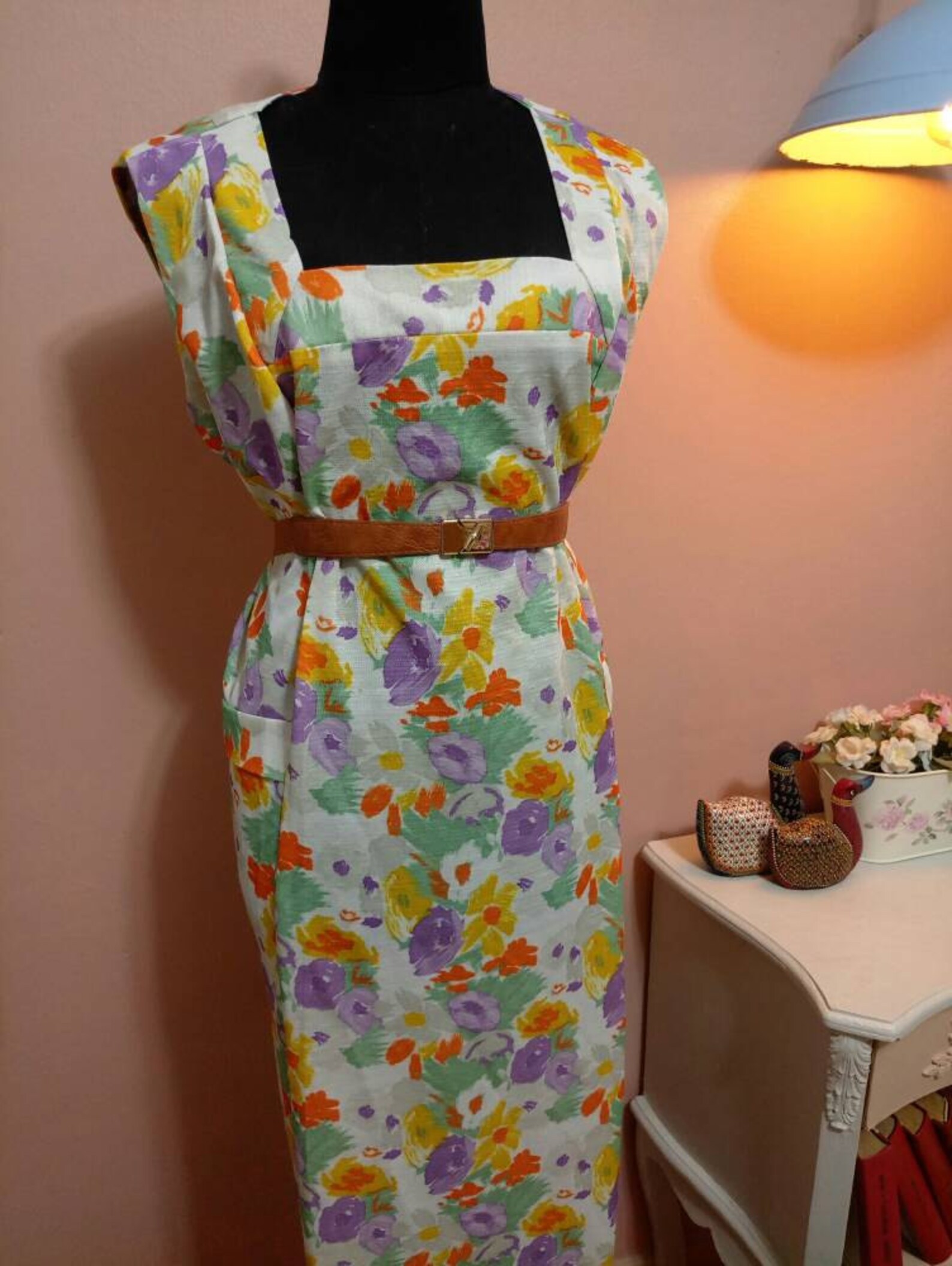 Vintage Dress.women's Dress.midi Dress.60's Dress.1960 Dress.mix Color ...