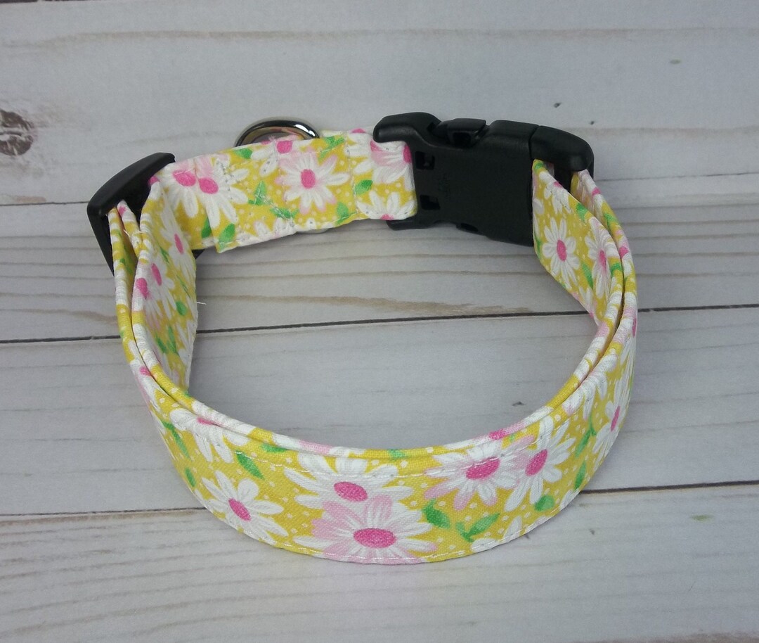 Yellow With Pink and White Daisy Flower Floral Fabric Girl Dog Collar ...