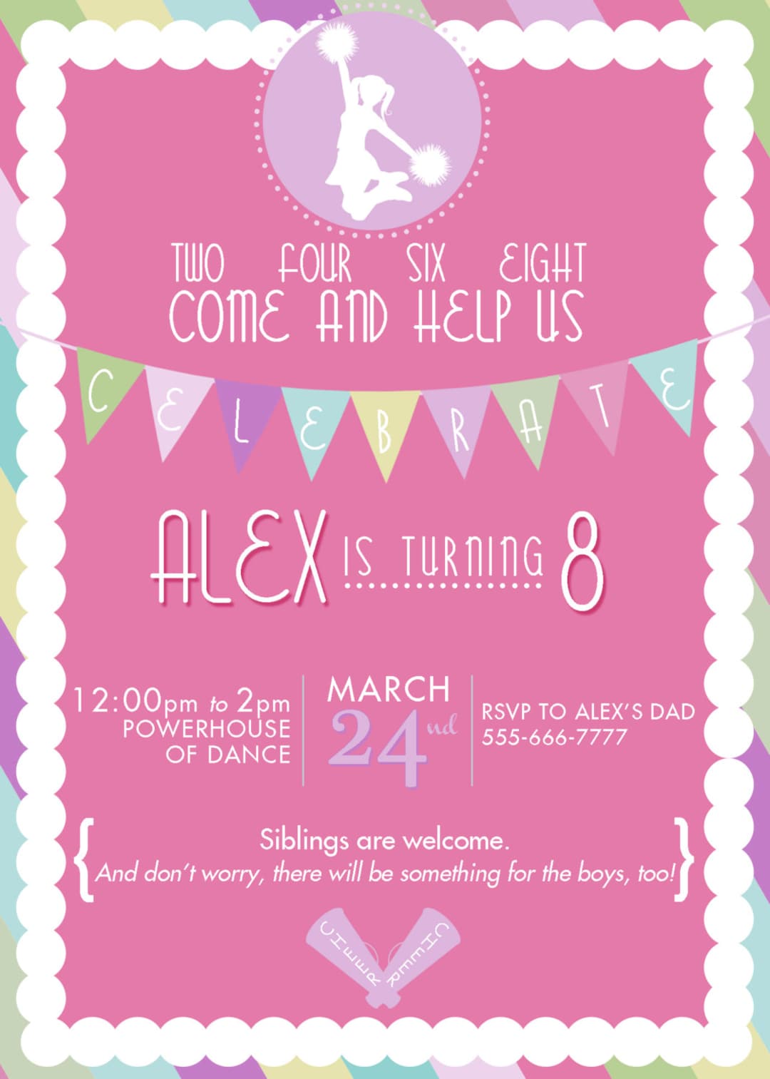 2 4 6 8, Come Help Us Celebrate! | Cheerleader Birthday Party ...