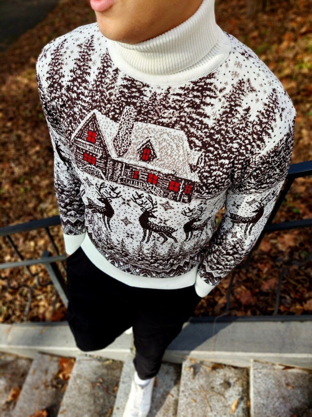 Deer Christmas Sweater for Men Winter Sweater Warm Mens Jumper Mens ...