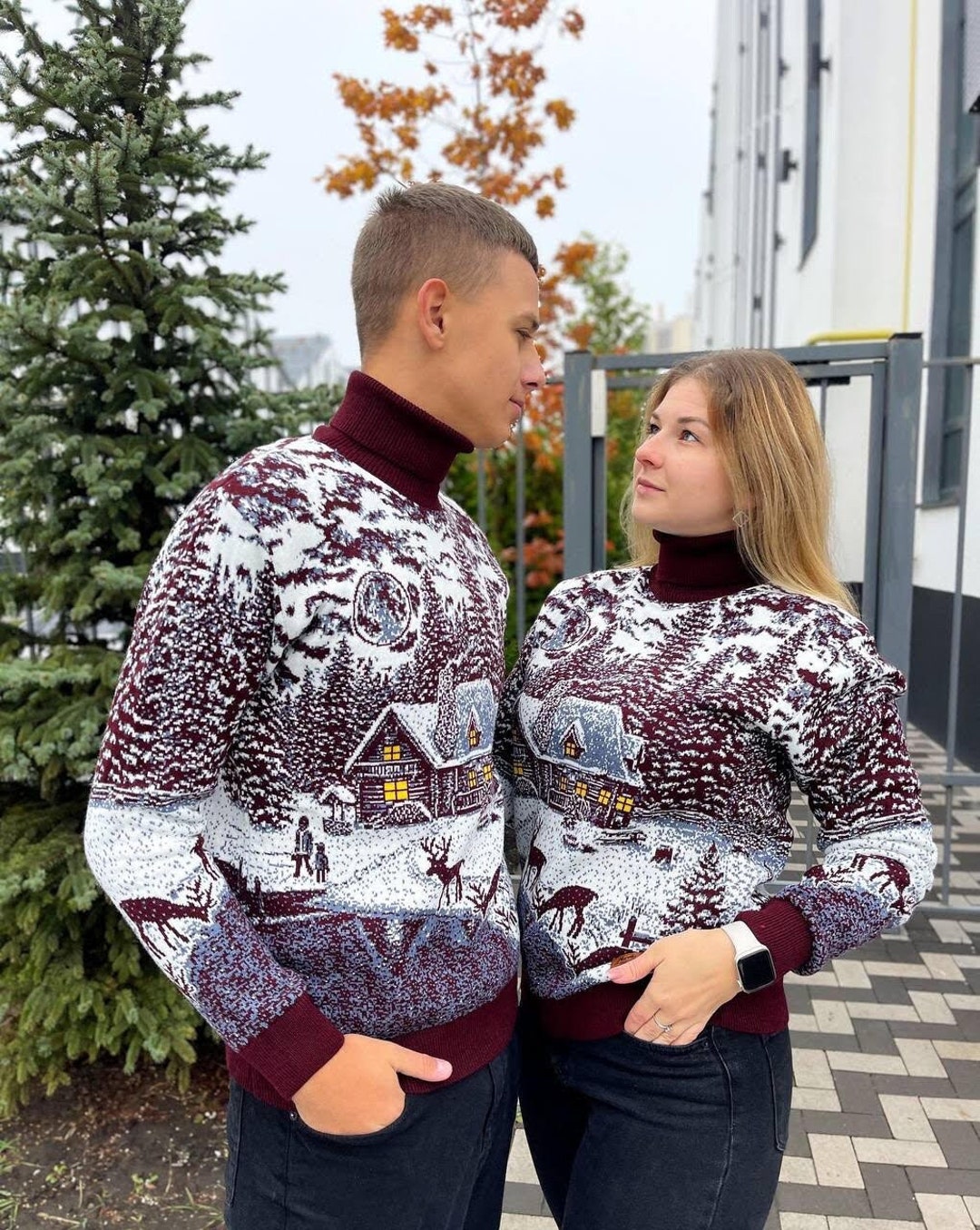 Christmas Couple Sweaters, Matching Turtleneck, Wool Jumper, Family ...