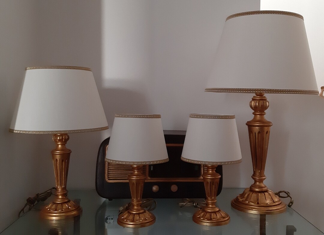 Set of 4 Wooden Lamps Decorated by Hand Using Gold Leaf, Complete With ...