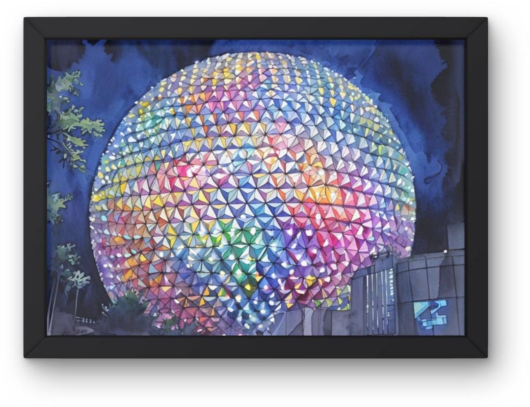 Epcot Illuminated - Watercolor Print, Spaceship Earth Art, Disney Wall ...