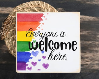 Everyone is Welcome Here english,wood, Inclusive, Door Hanger, LGBTQ ...
