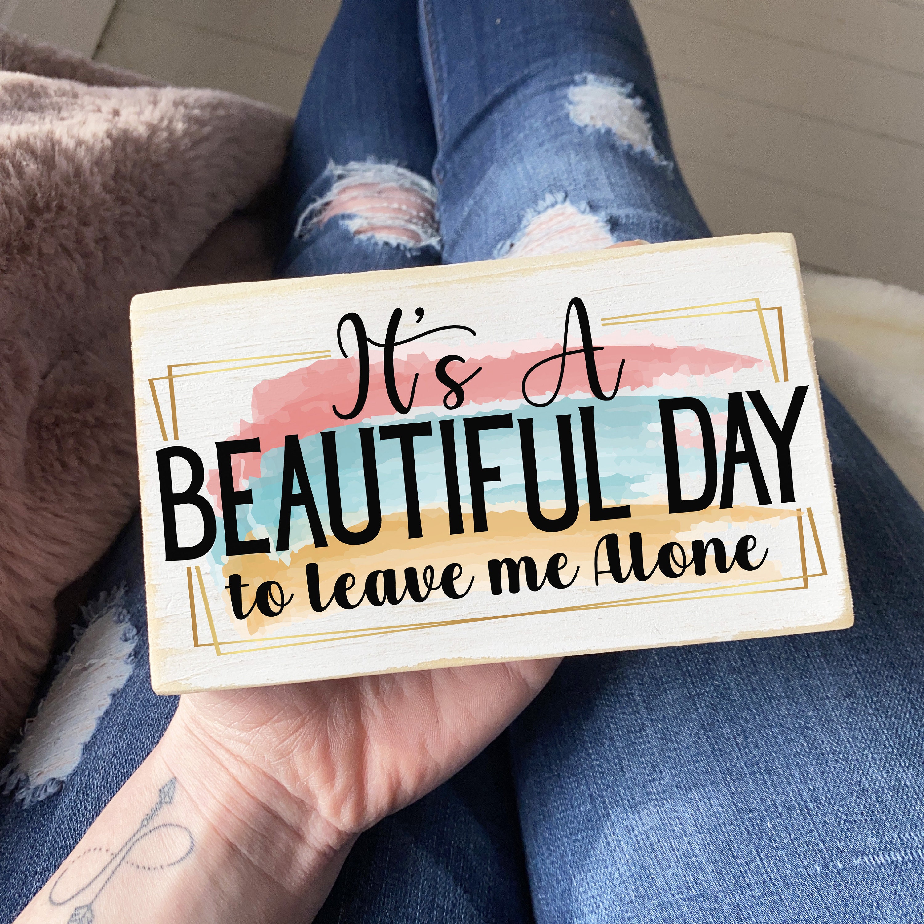 Small “Leave Me Alone” Funny Mini Desk Sign Shelf Sign Table Sign Home ...