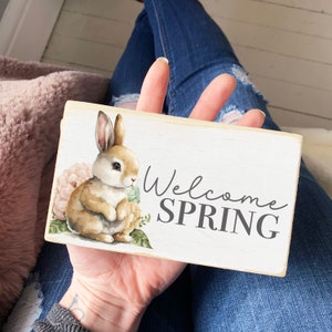 Welcome Spring Bunny Wood Sign / Signs for Tiered Tray / Modern ...