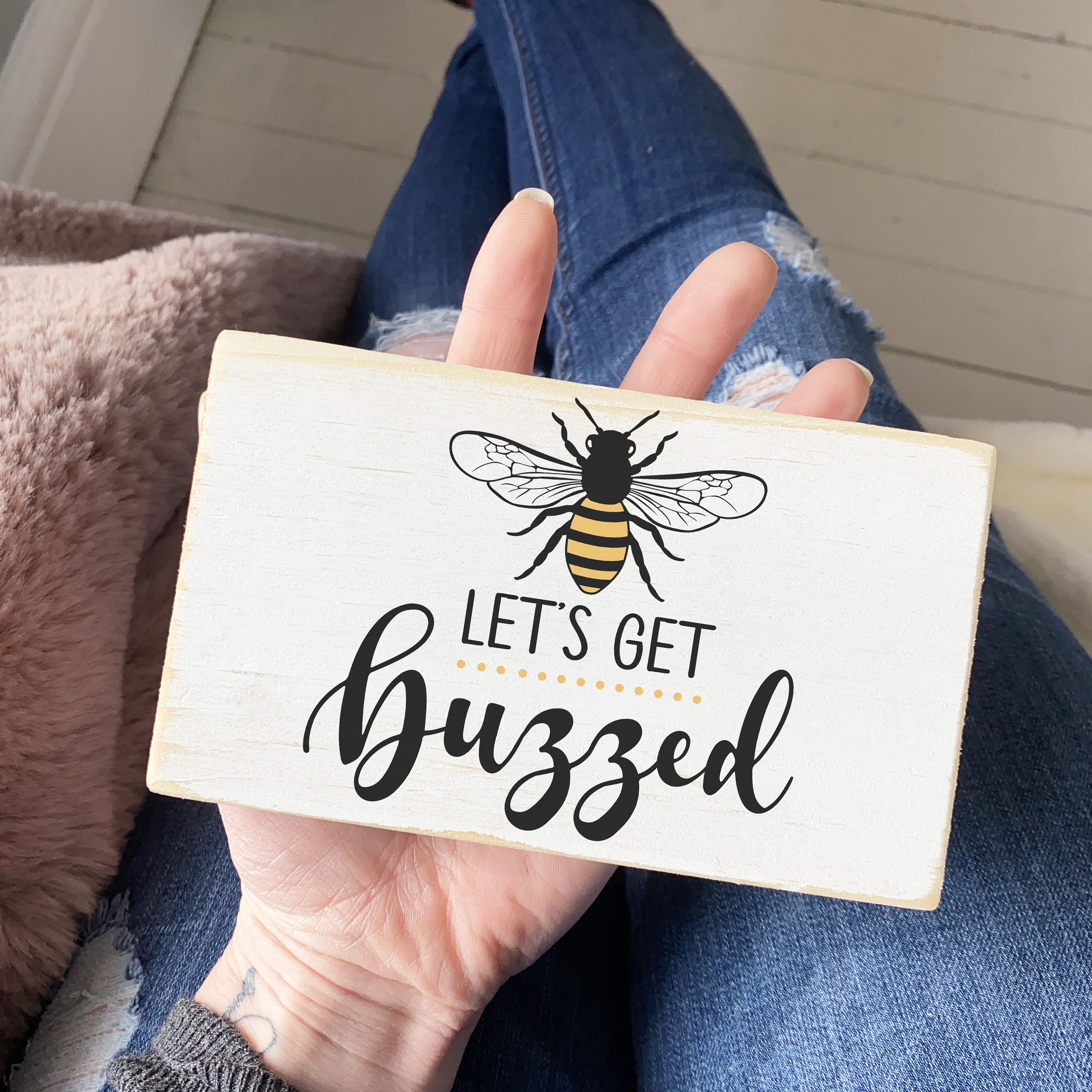 Let's get buzzed bee sign / mini wood sign / 3.5 x | Etsy