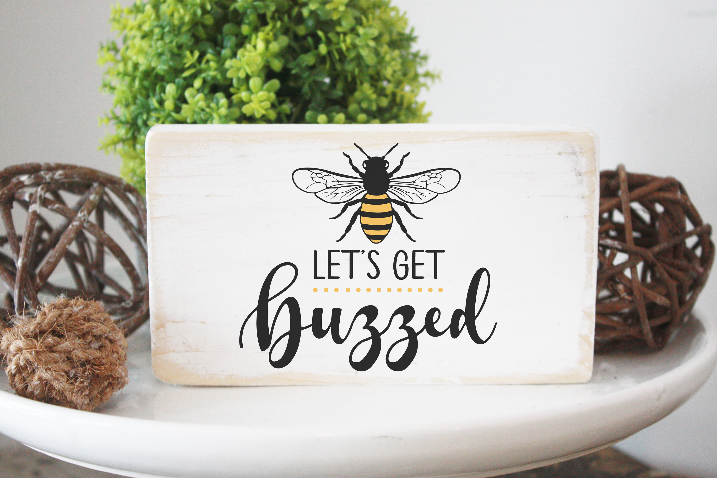 Let's get buzzed bee sign / mini wood sign / 3.5 x | Etsy