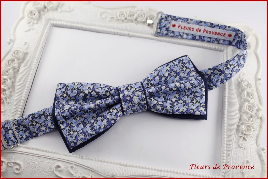 Chic Double Bow Tie Liberty Pepper Blue Fabric Man/child/baby - Etsy
