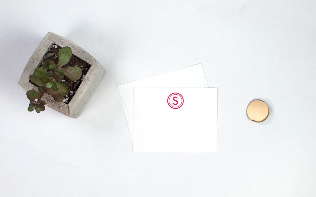 Personalized Flat Note Cards - Monogram Circle - Etsy