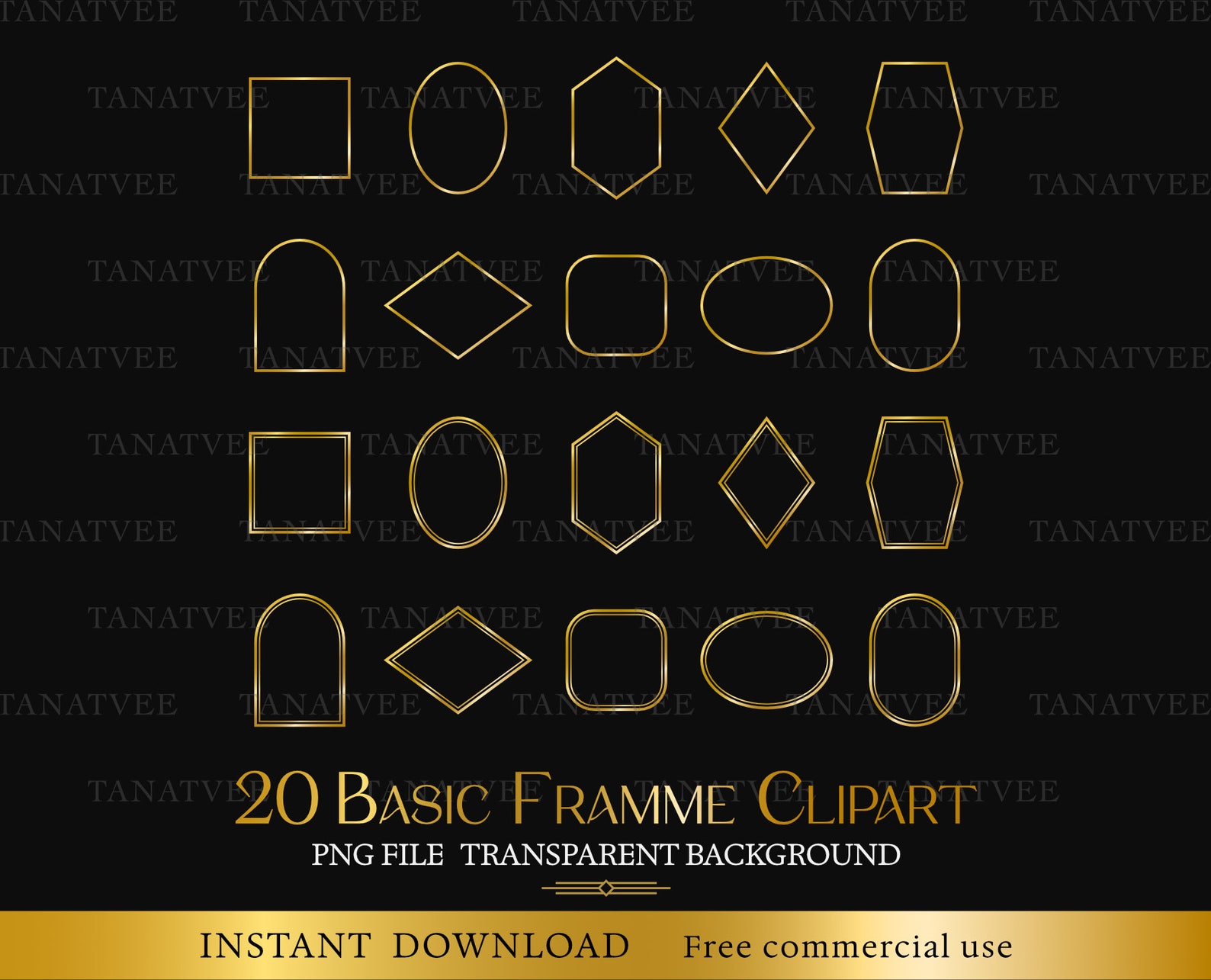 Gold Frame Clipart, Golden Frames, Basic Gold Frame, Geometric Golden ...
