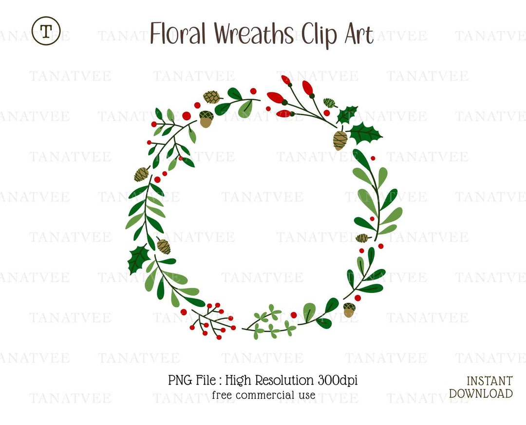 Floral Wreath Clipart Leaves Wreath Clipart Holiday - Etsy