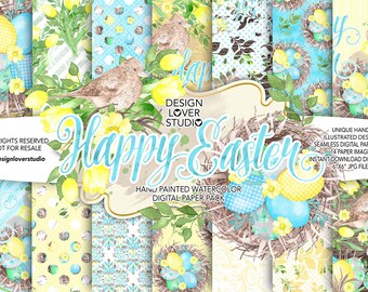 Watercolor Happy Easter digital paper pack 2 easter eggs | Etsy
