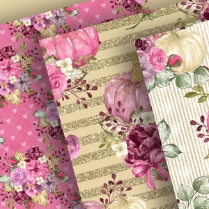 Watercolor "floral Pumpkin 2" Digital Paper, Leaves, Fall, Watercolor ...