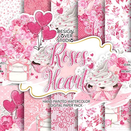 Roses Heart Valentine Design Digital Paper Romantic - Etsy