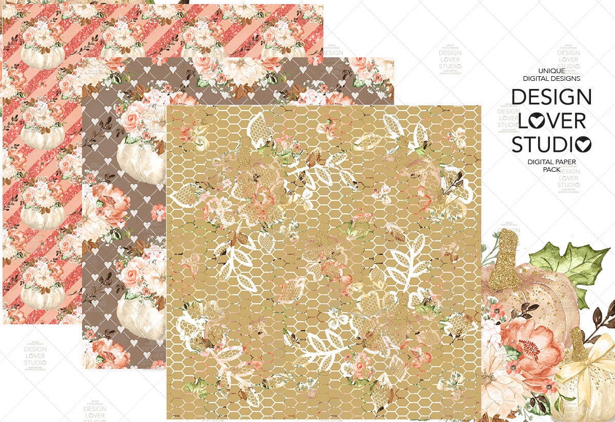 Watercolor "floral Pumpkin" Digital Paper, Autumn Leaves, Fall ...